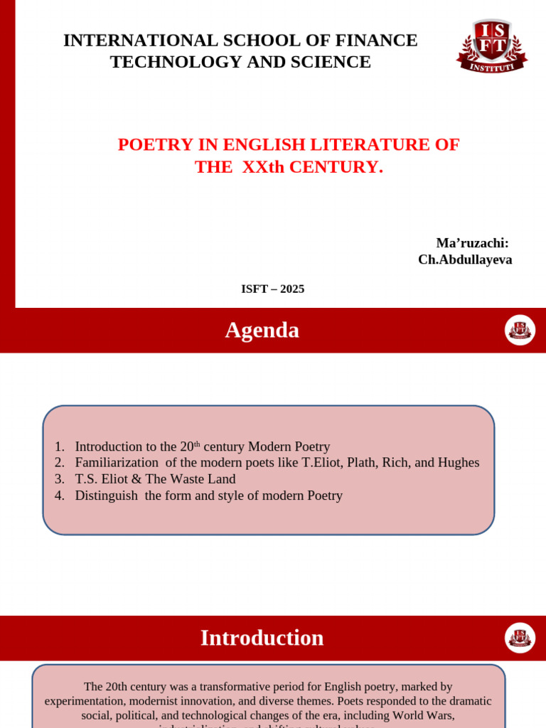 20th Century Modern Poetry Overview | PDF | Poetry | T. S. Eliot