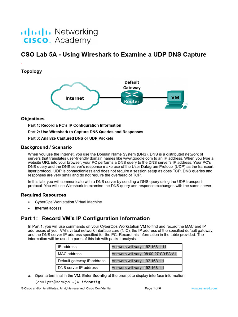 CSO Lab 5A - Using Wireshark To Examine A UDP DNS Capture | PDF | Port (Computer Networking ...