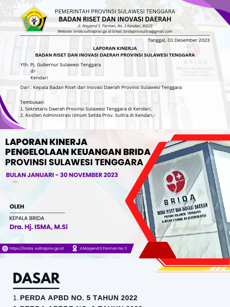 Per 30 Nov. Laporan Realisasi Brida | PDF