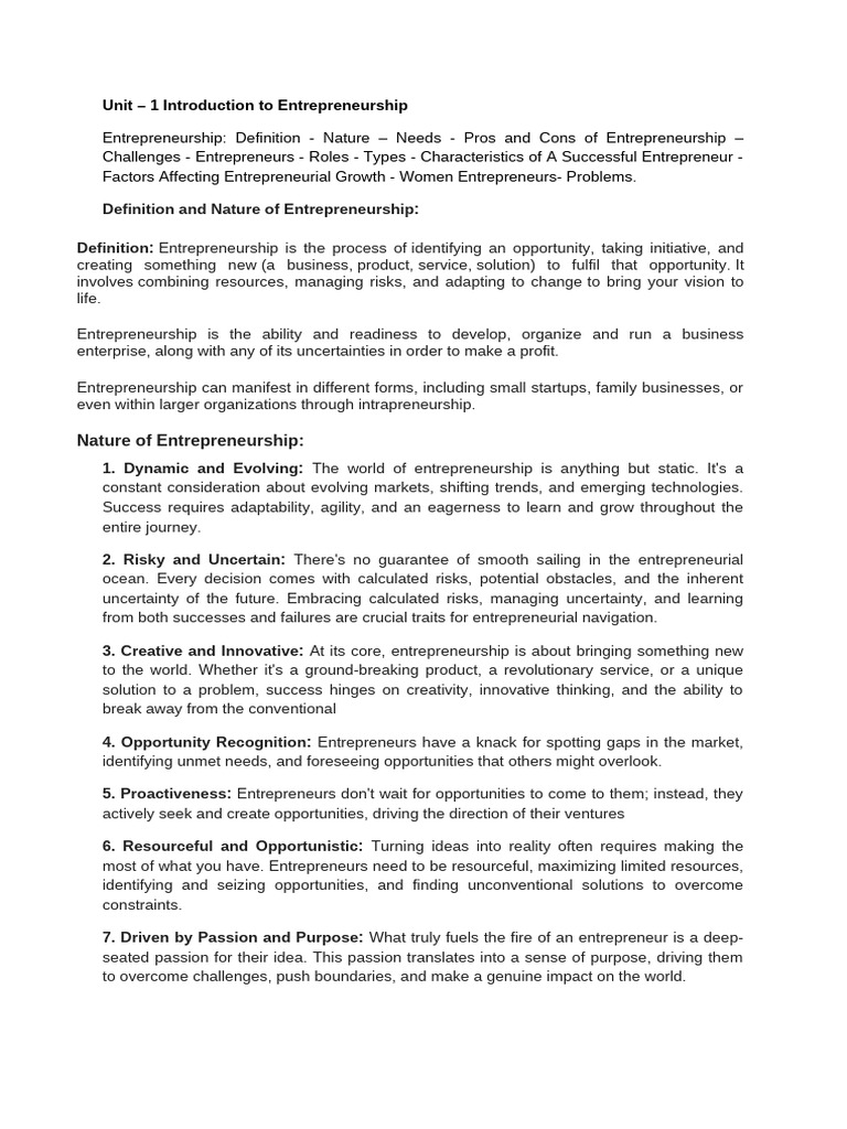 Introduction to Entrepreneurship Concepts | PDF | Entrepreneurship ...
