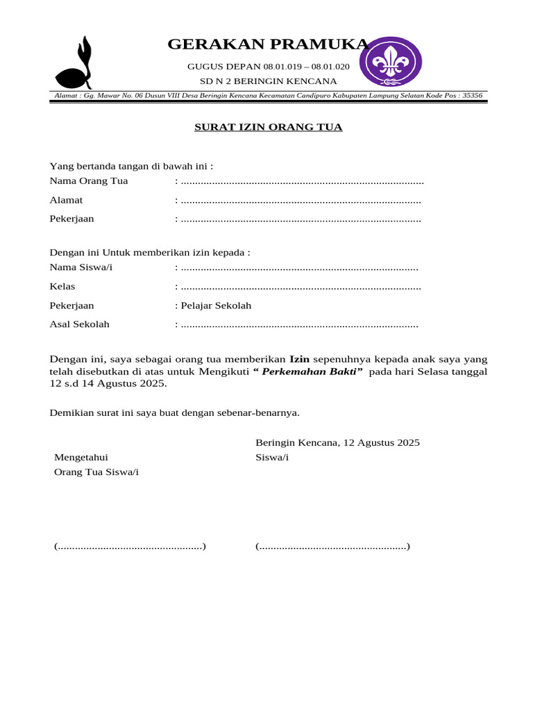 Surat Izin Orang Tua | PDF