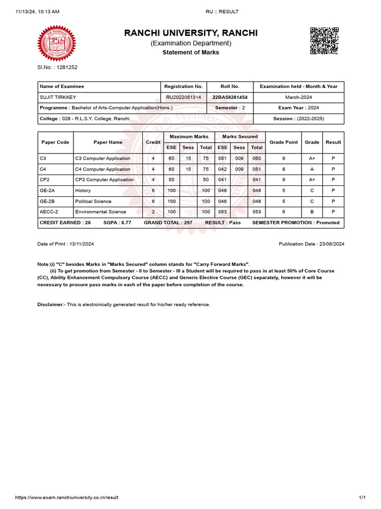 Sem II Result | PDF | Educational Stages | Qualifications