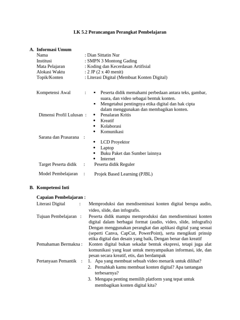 RPP Literasi Digital untuk Koding | PDF