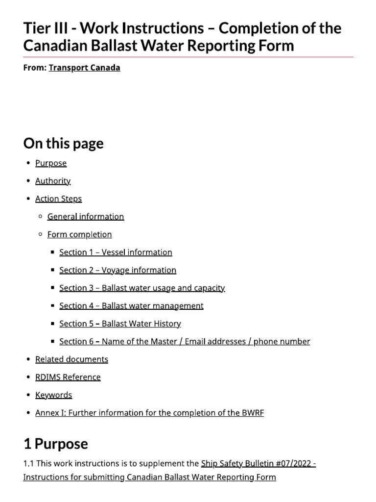 Ballast Water Form Instructions | PDF