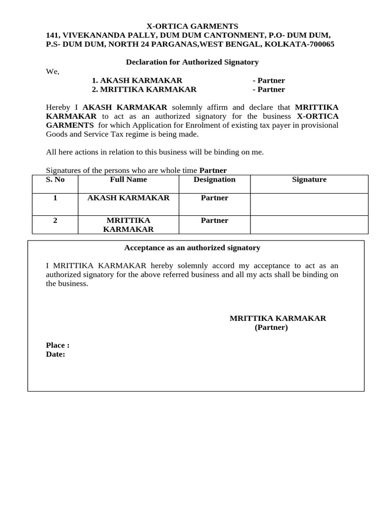 GST Declaration For Authorized Signatory Latter 2 | PDF