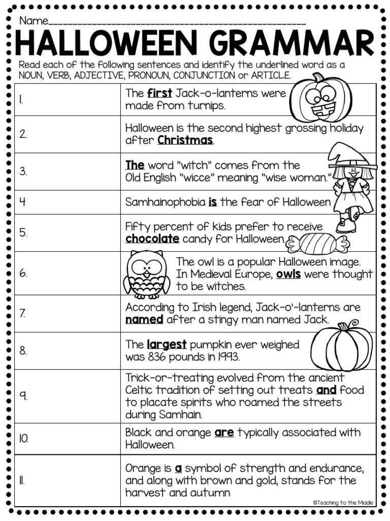 Halloween Grammar Student Version BW | PDF | Halloween | Linguistics