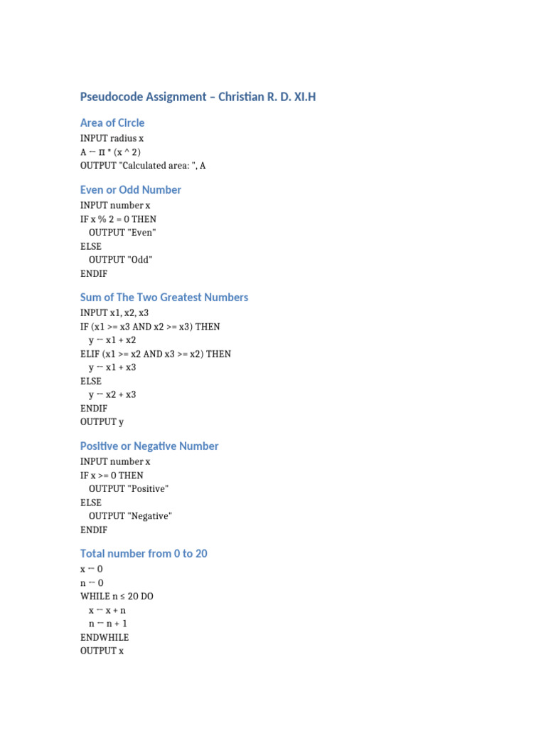 Pseudocode Assignment 1 Halaman | PDF