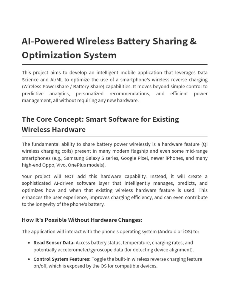 AI-Powered Wireless Battery Sharing Optimization System | PDF ...