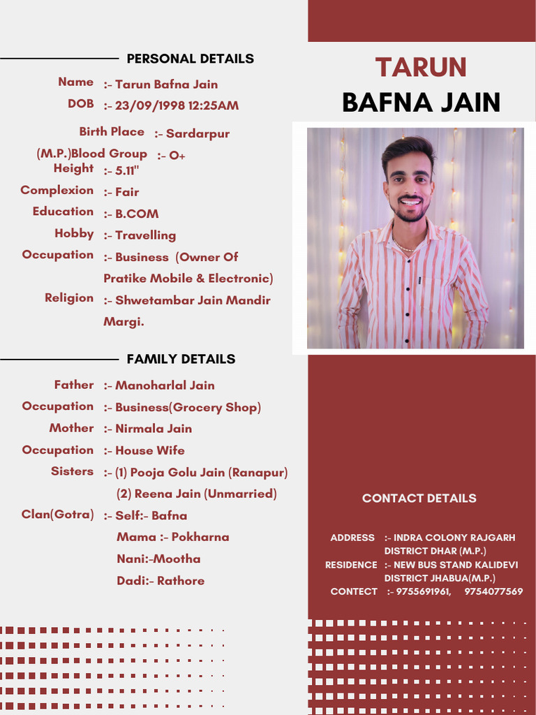 Tarun Bafna: Personal Profile Details | PDF