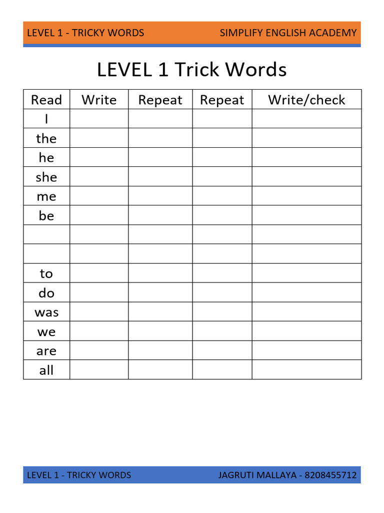 LEVEL 1 Trick Words | PDF