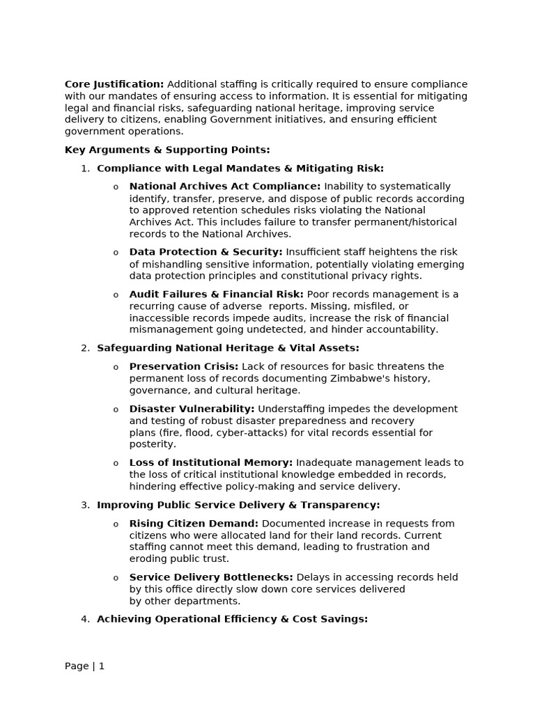 Justification for Additional Records Staff | PDF | Records Management