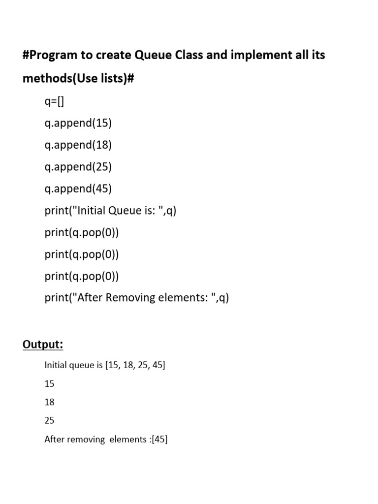 Program to Create Queue Class and Implement All Its | PDF