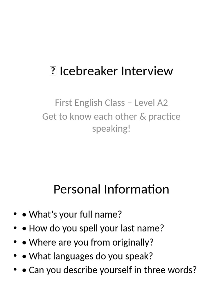 Icebreaker Interview A2 | PDF