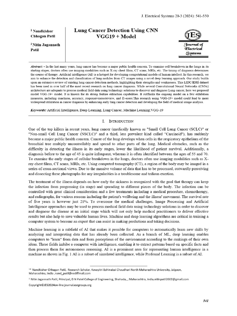 View of Lung Cancer Detection Using CNN VGG19 + Model | PDF
