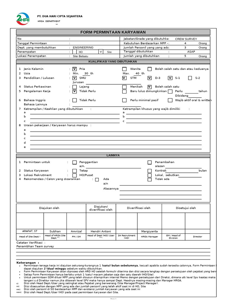 Form Permintaan Karyawan | PDF