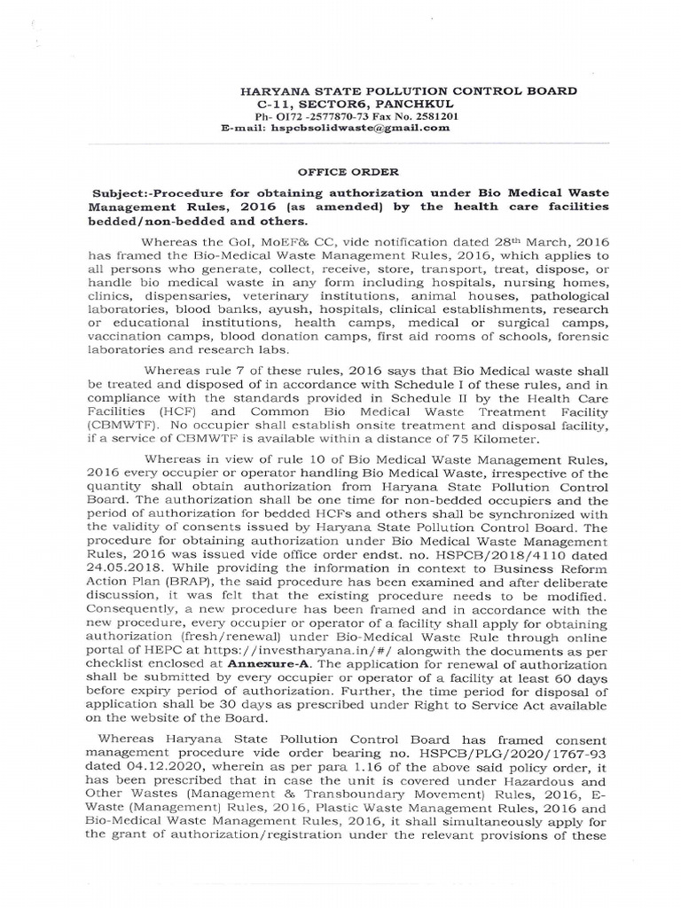 Bio-Medical Waste Authorization Checklist | PDF