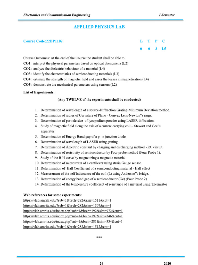 22bp1102 Applied Physics Lab | PDF