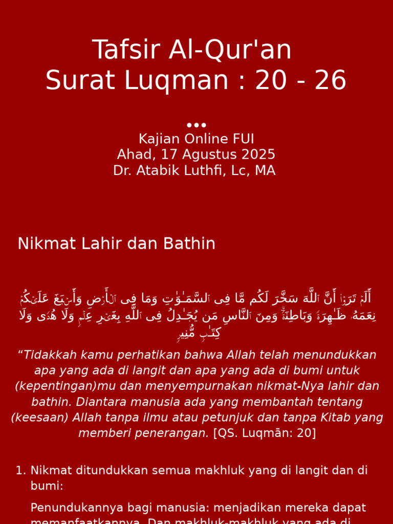 Tafsir QS. Luqman - 20 | PDF