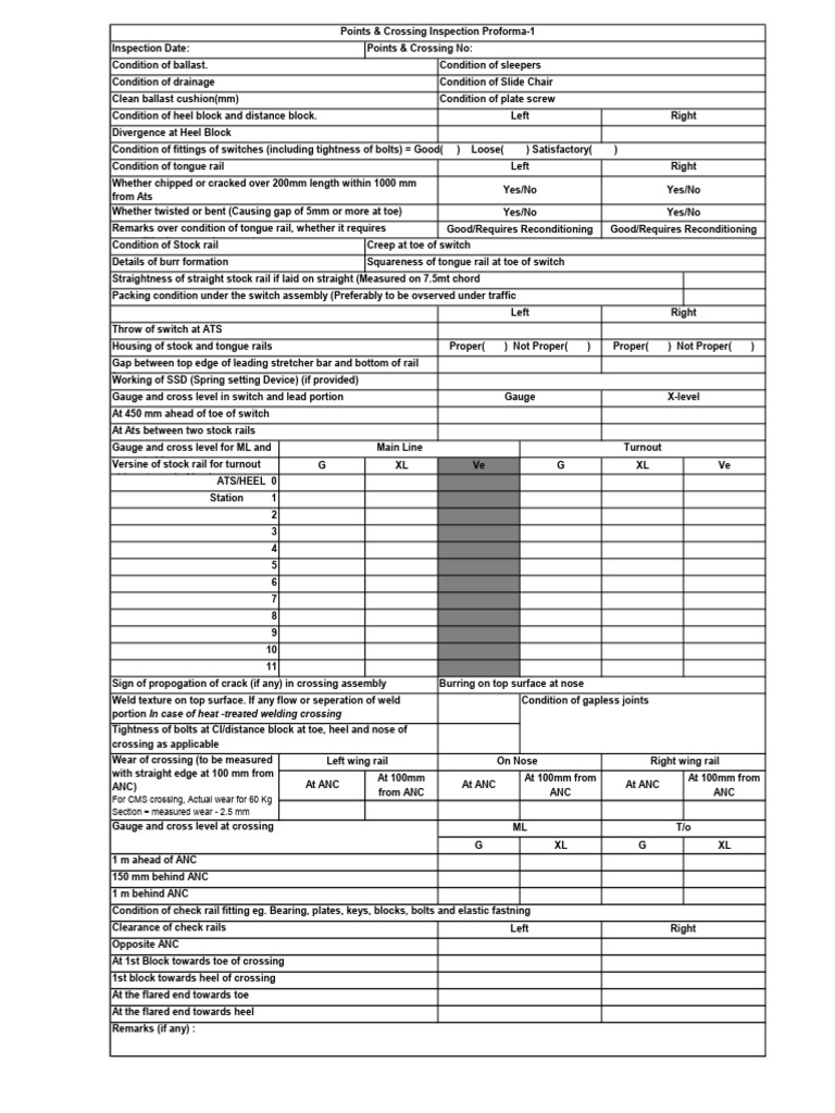 Point & Xing Inspection Format | PDF | Mechanical Engineering | Rail ...
