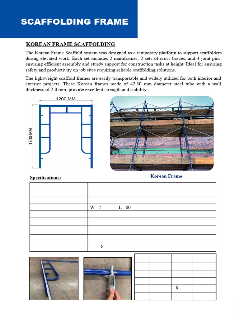 Korean Frame Scaffolding Specifications | PDF | Scaffolding | Pipe ...