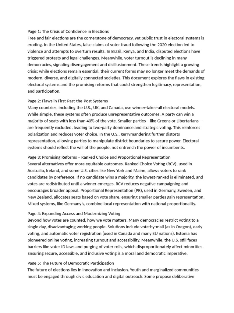 Electoral Reform and The Future of Voting | PDF | Voting | Elections