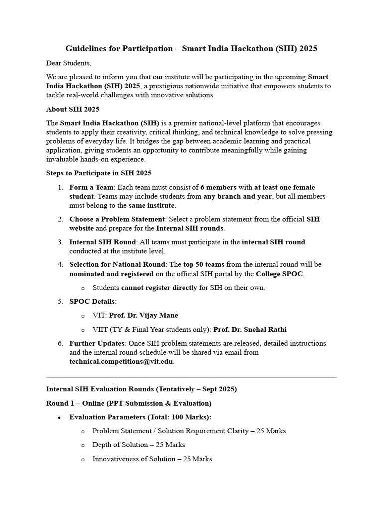 SIH 2025 Participation Guidelines | PDF | Cognition | Learning
