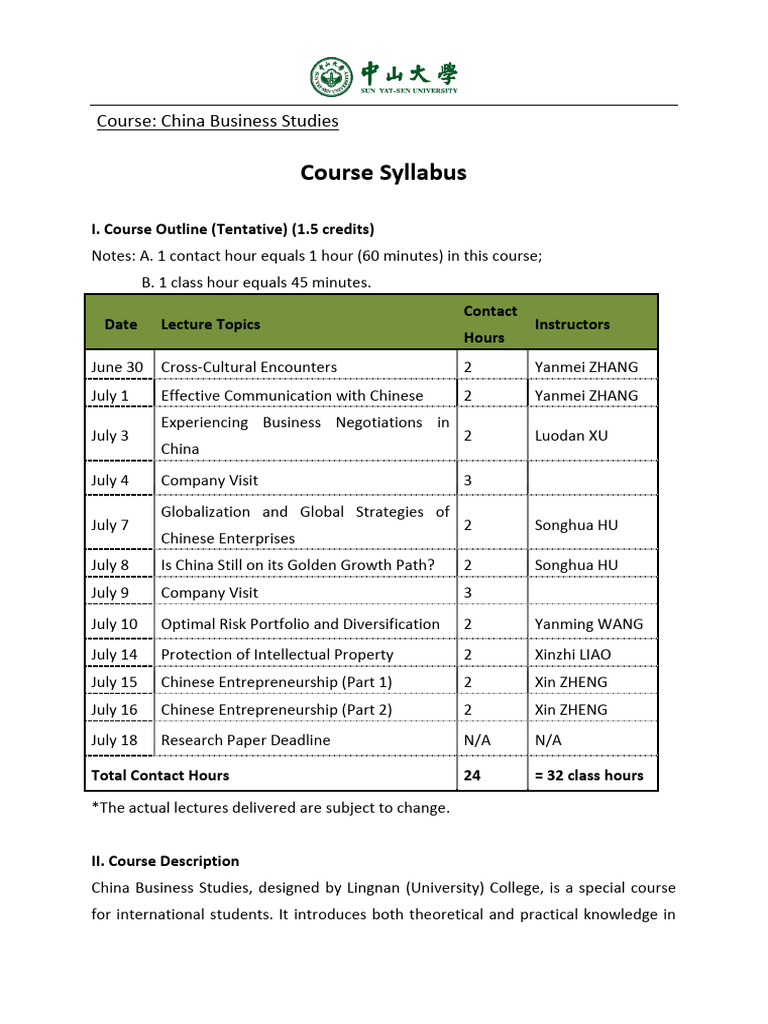 001 Course Syllabus-China Business Studies | PDF | Diversification ...