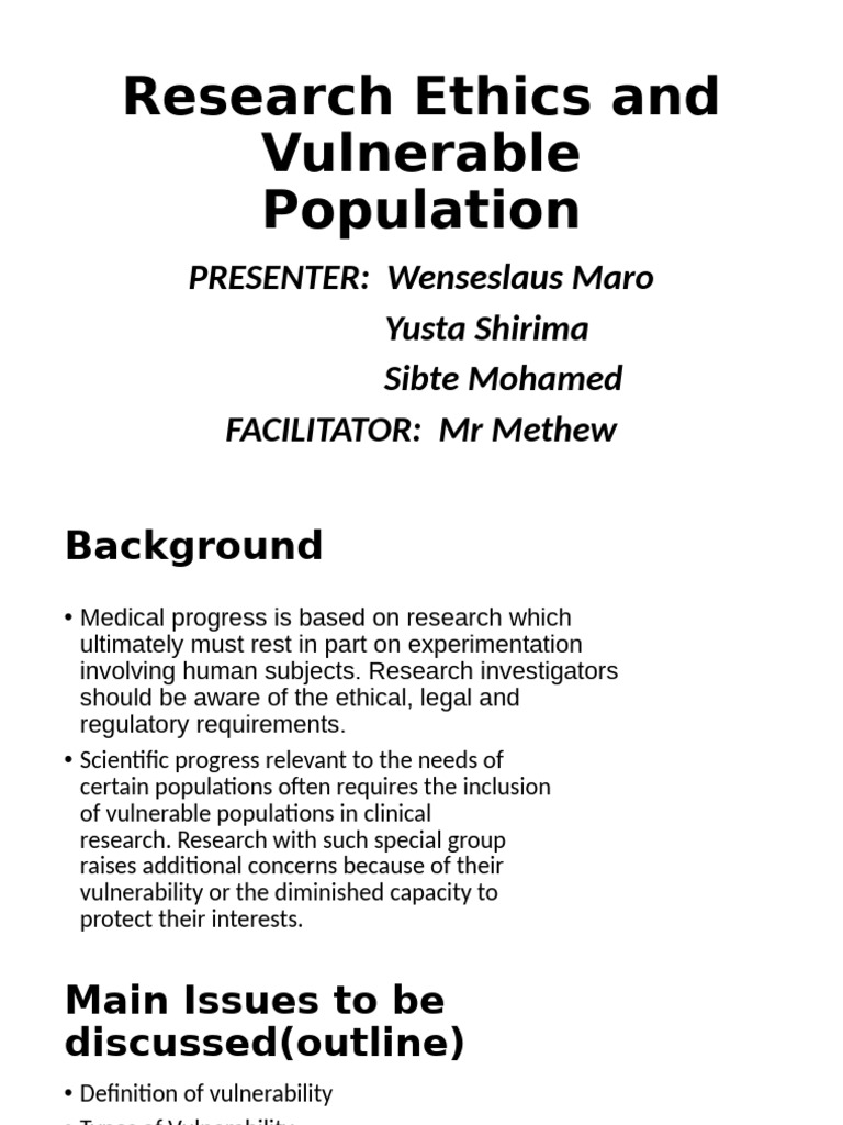 Research Ethics and Vulnerable Population | PDF | Institutional Review ...