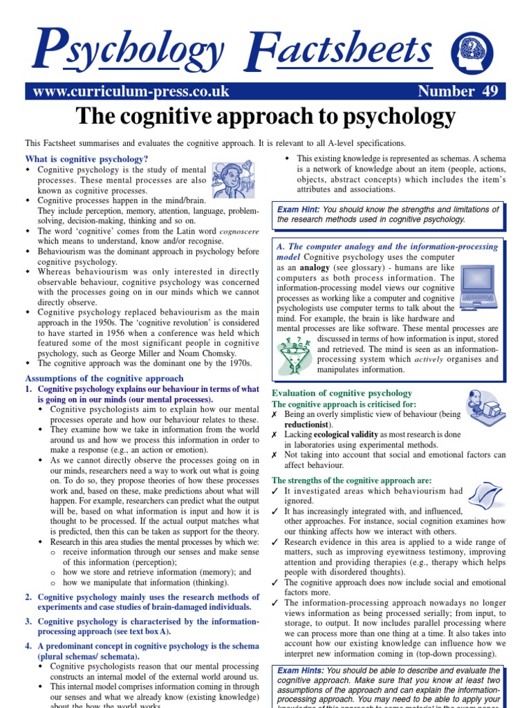 Cognitive Approach Worksheet | PDF | Cognitive Psychology | Schema ...
