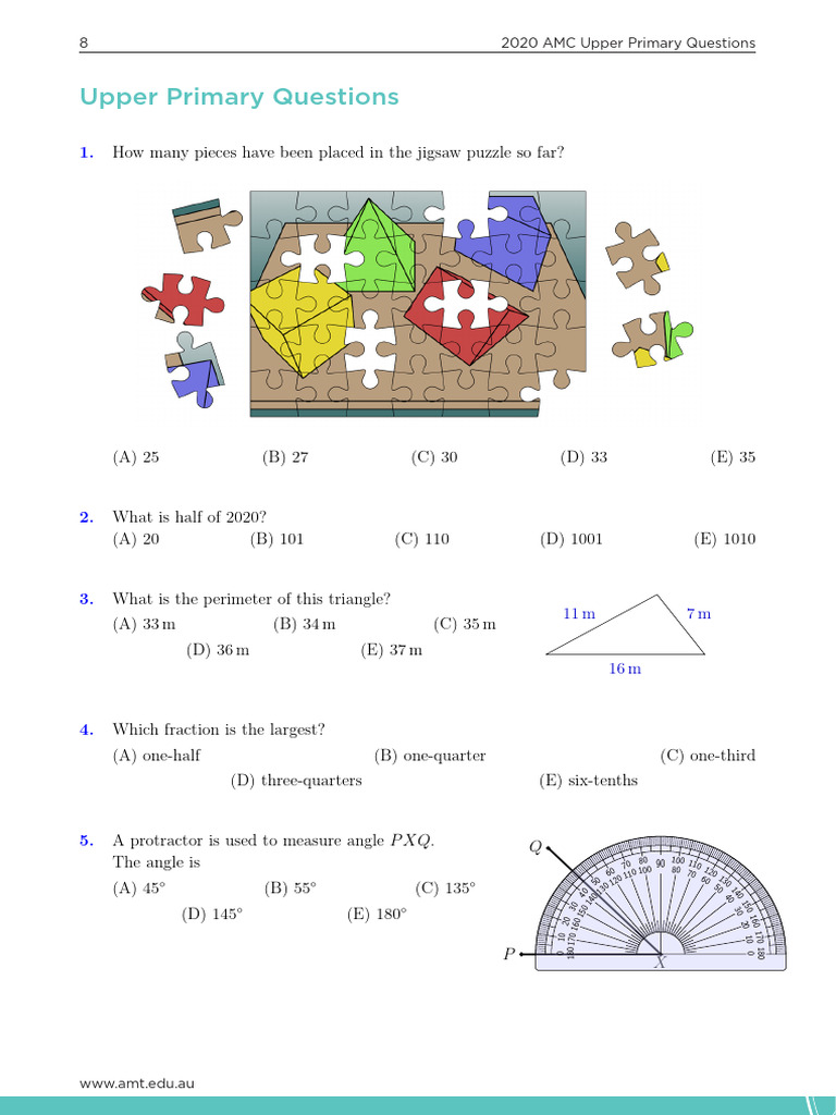2020 AMC Upper Primary Questions | PDF | Area | Hay