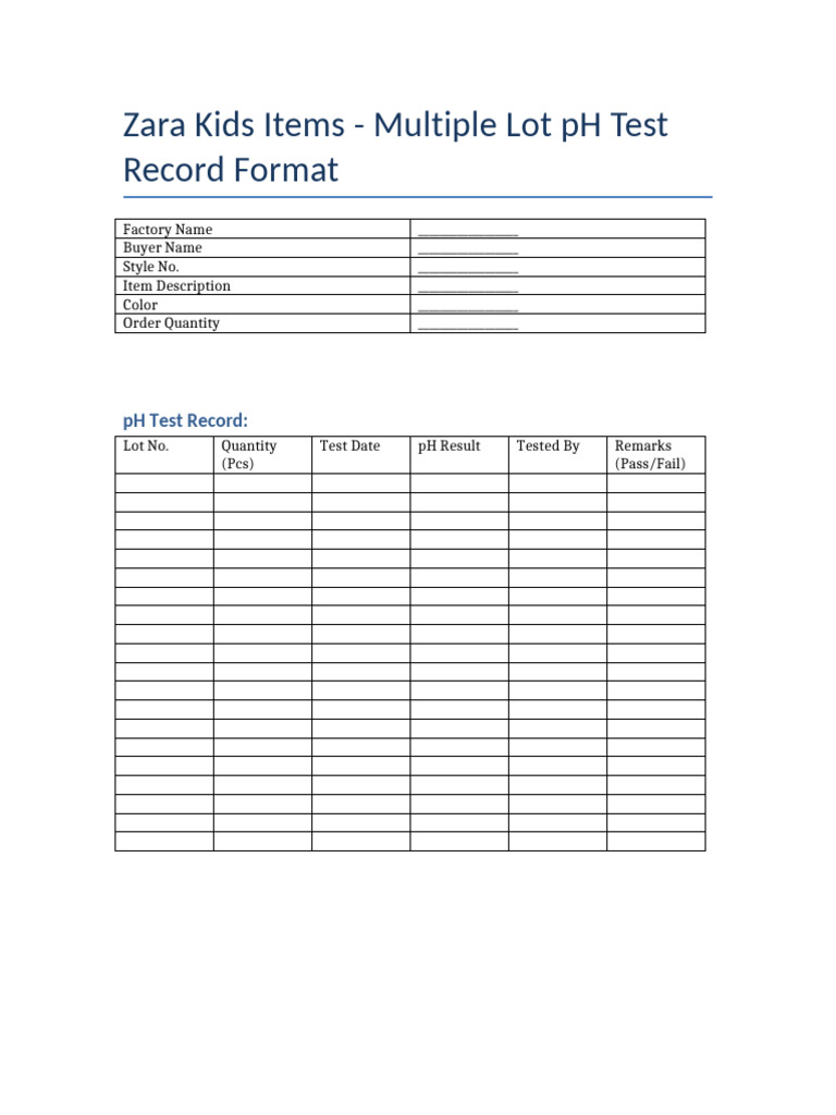Zara Kids Multi Lot PH Record Format | PDF