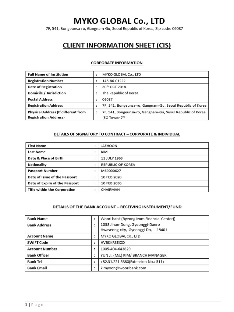 Cis - Myko Global Co (Kyc) - South Korea | PDF
