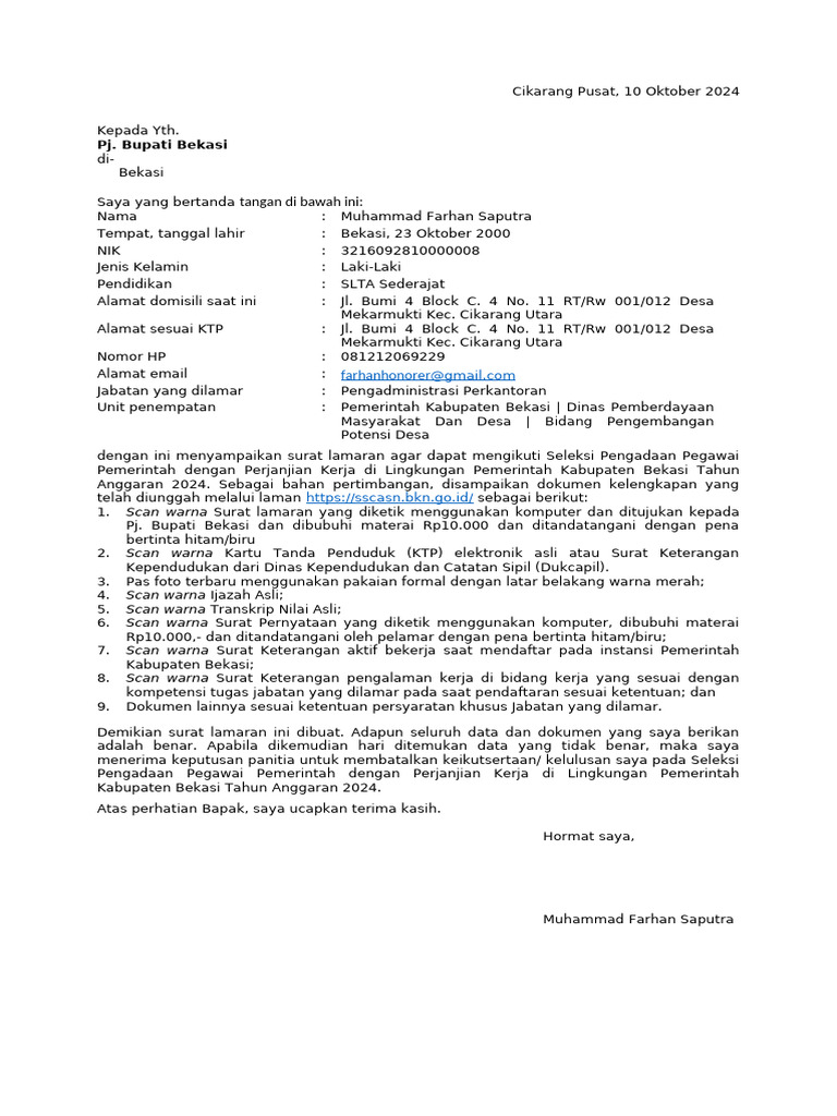 02-Format - Surat - Lamaran PPPK-2024 | PDF