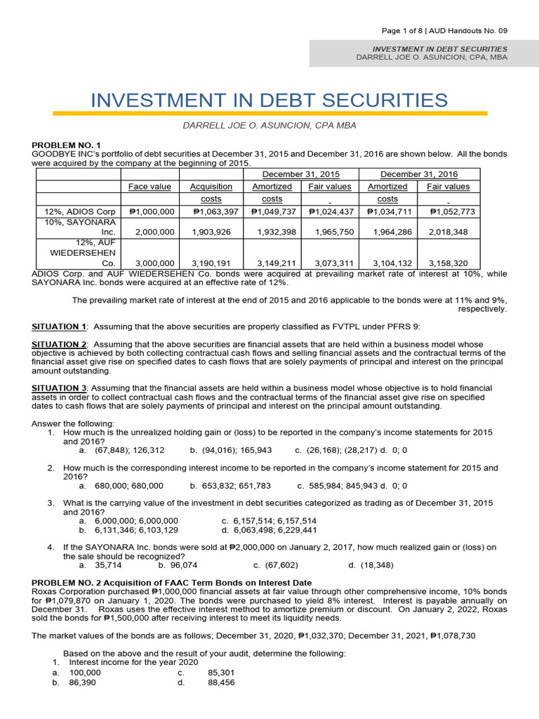 Investment in Debt Securities | PDF | Interest | Finance & Money Management