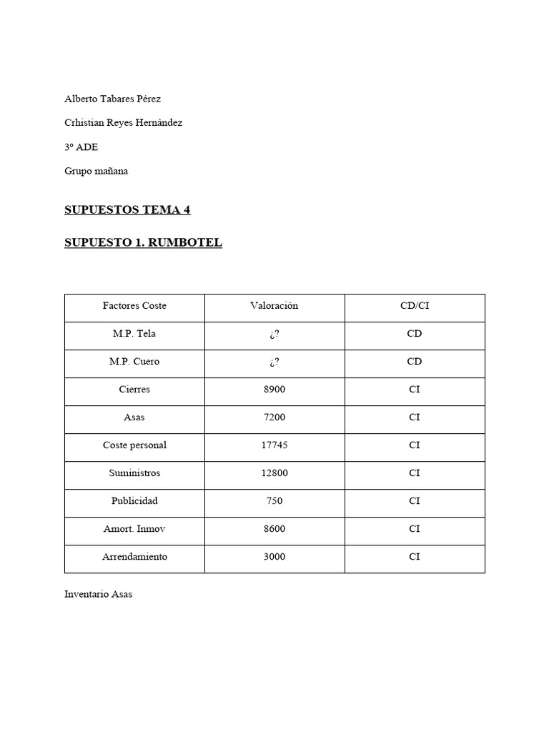 Supuestos Tema 4 | PDF