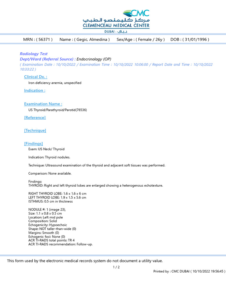.CMC-Rad Report 78642 | PDF | Thyroid | Medical Ultrasound