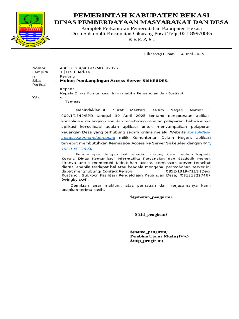 SURAT PENDAMPINGAN DISKOMINFO | PDF