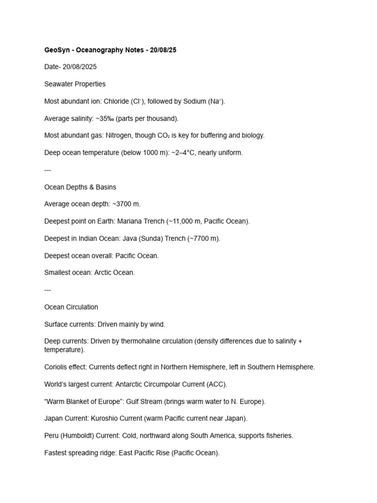 GeoSyn - Oceanography Notes - 20-08-25 | PDF