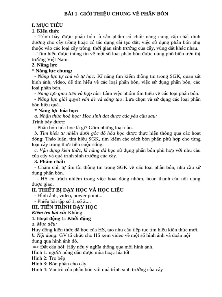 KHBD Wrod - Tv.bai 1 - Gioi Thieu Chung Ve Phan Bon - Chuyên Đề 1 - Hóa Học 11-KNTT - VT | PDF