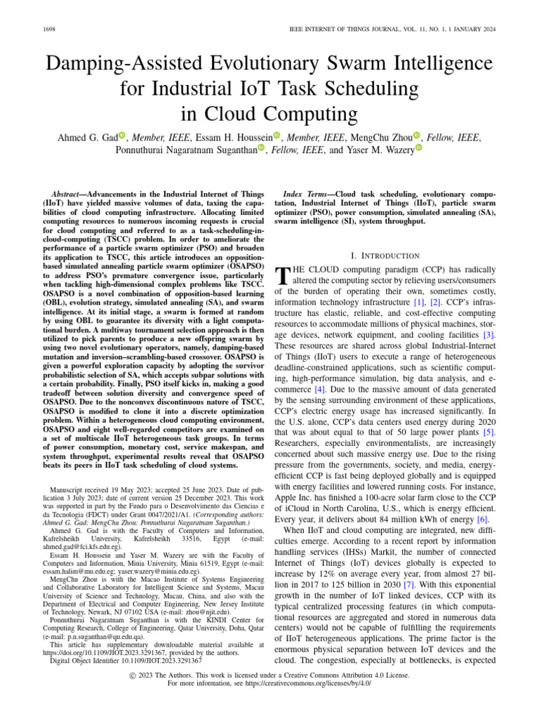 Damping-Assisted Swarm Intelligence for IIoT | PDF | Mathematical ...
