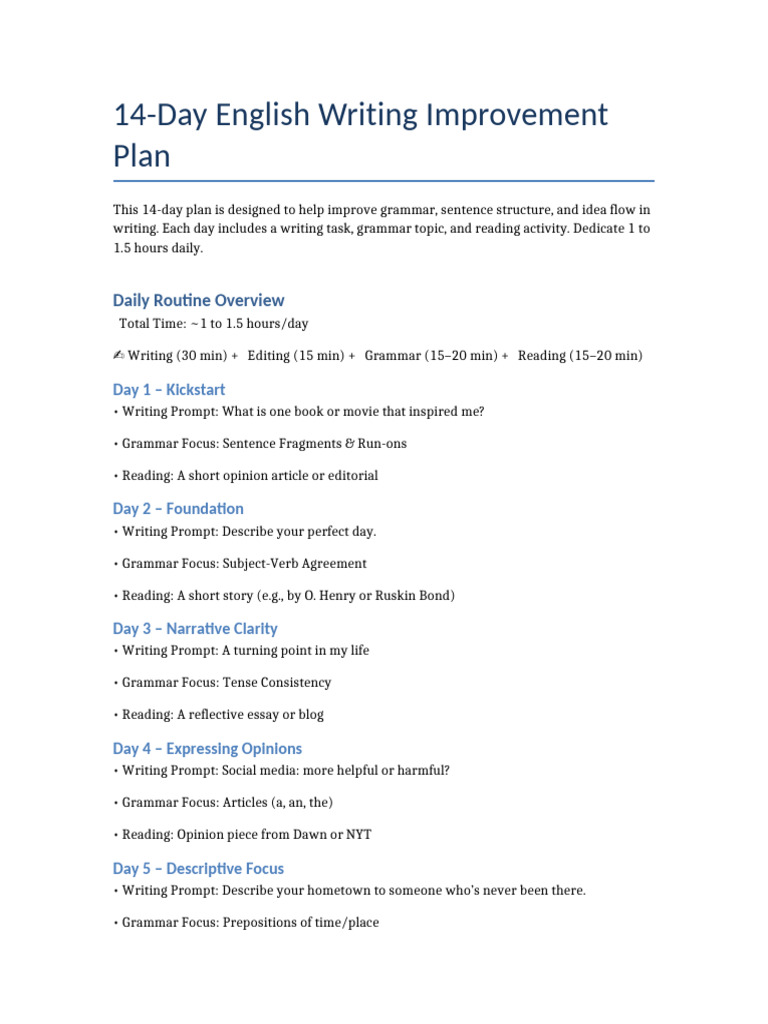 14-Day_English_Writing_Plan | PDF | Essays | Human Communication