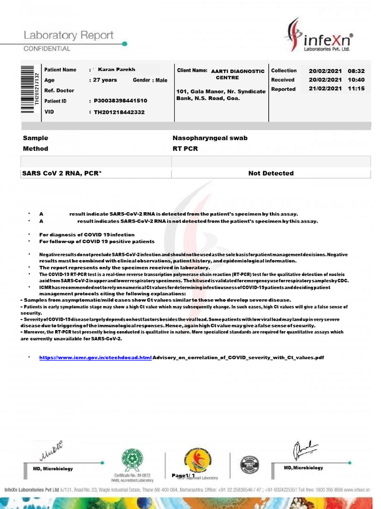 Vinit - RT-PCR Negative Report-Converted (3) 2 | PDF | Reverse ...