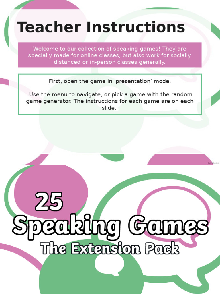 Engaging Speaking Games for Classes | PDF