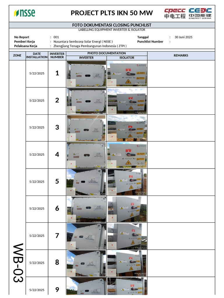 Report For Installation Labeling Inverter & Isolator (Update 31-05-2025 ...