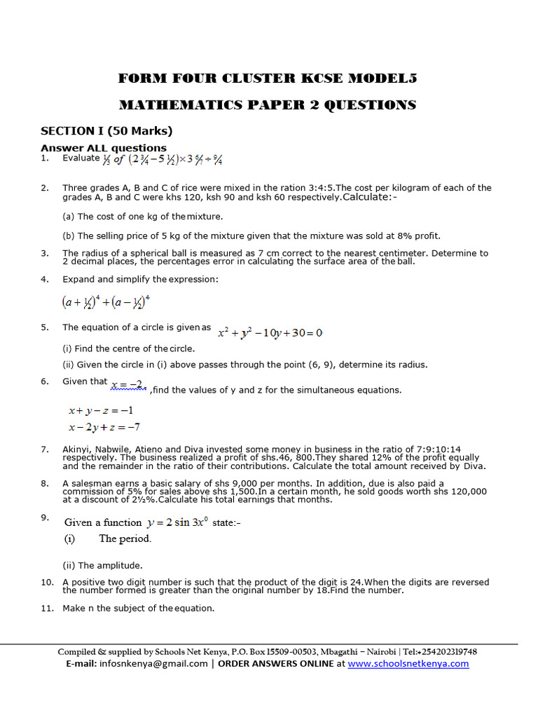 KCSE 2025 Mathematics Paper 2 Guide | PDF | Area | Prices