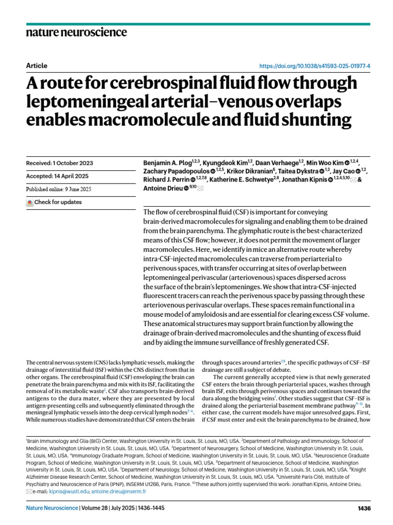 A Route For Cerebrospinal Fluid Flow Through Leptomeningeal Arterial ...