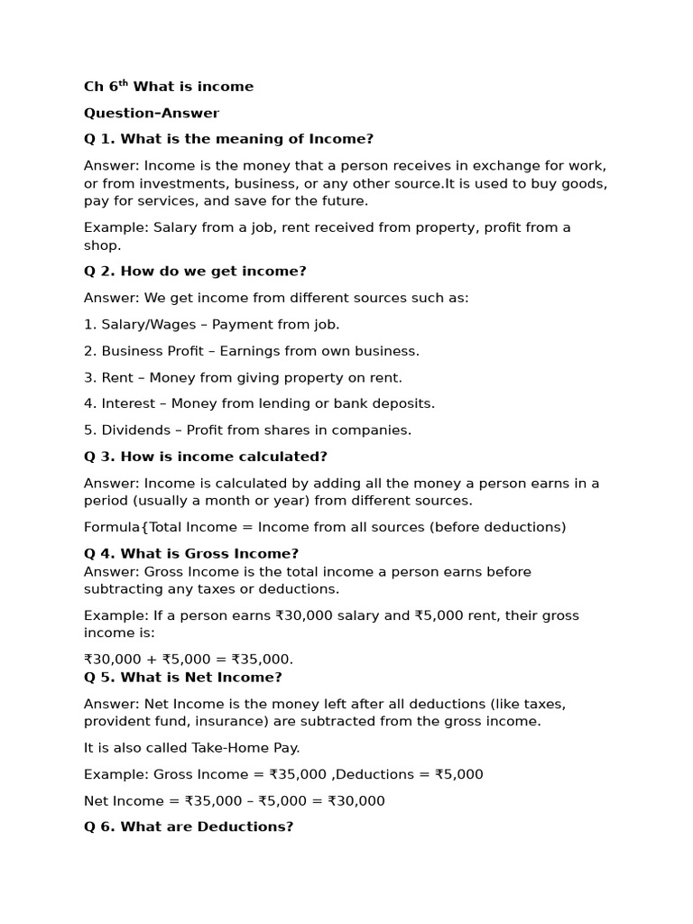Ch6 What Is Income Question-Answer Q 1. What Is The Meaning of Income ...
