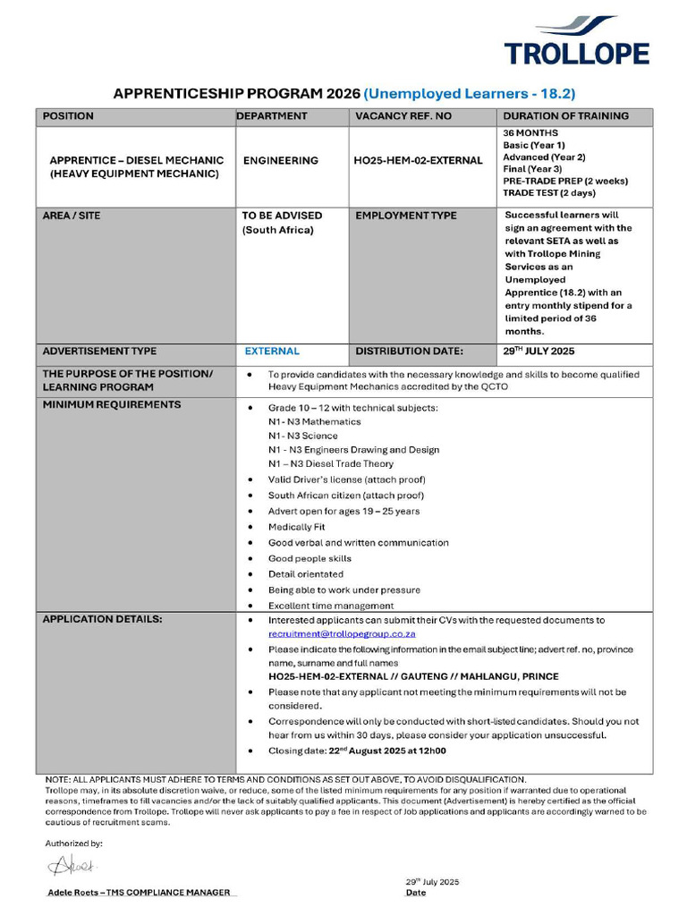 Advertisement - Apprenticeship Program 2026 (18.2 External) | PDF