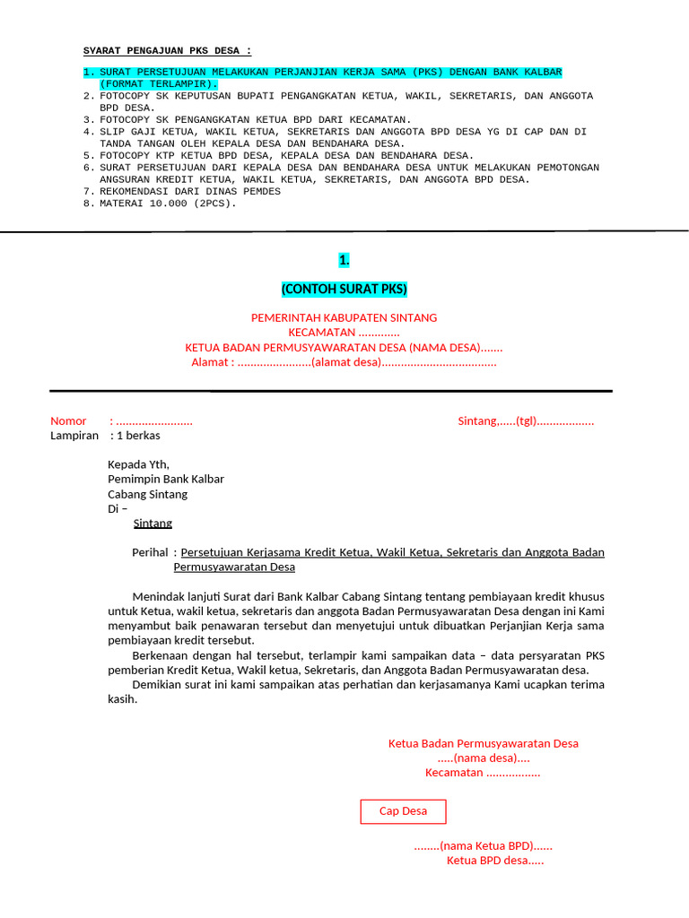 CONTOH SURAT PKS PERSETUJUAN BPD DESA | PDF