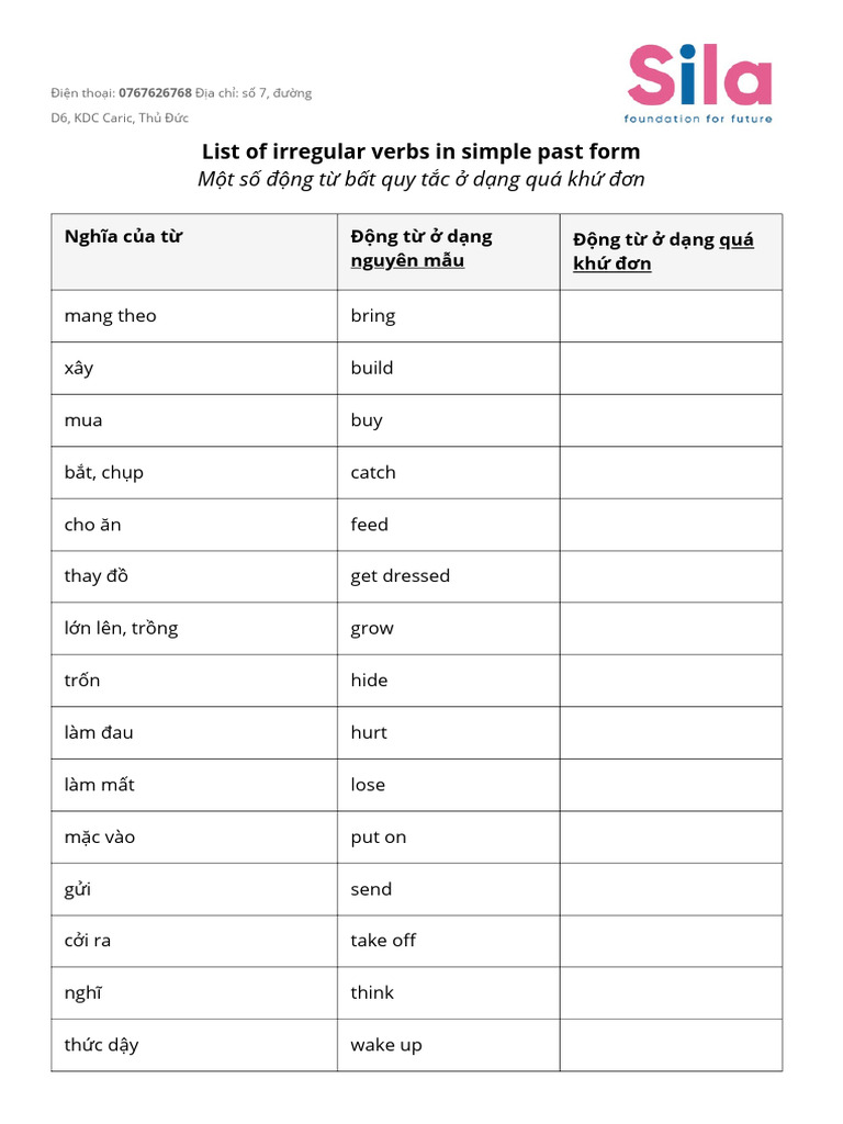 List of MOVERS Level's Irregular Verbs | PDF